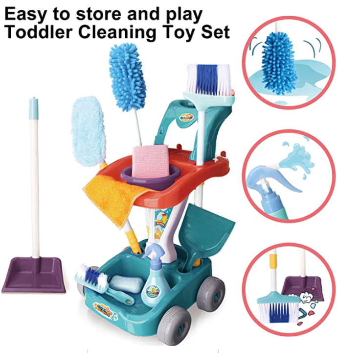 Kids Cleaning Toys Trolley Cart Role Set House Simulation Cleaning Cart Tools Children Cleaning ...