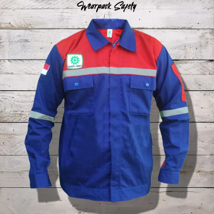 Wearpack Safety Biru Merah Atasan Wearpack Lengan Panjang Seragam Kerja | Lazada Indonesia