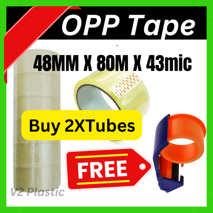OPP Tape (Clear) 48mm X 80m X 43mic/BUY 2 TUBE FREE TAPE CUTTER/ DIRECT KILANG | Lazada