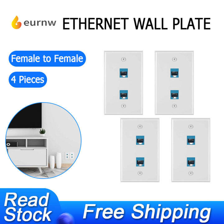 4 Pieces 2 Port Ethernet Wall Plate, RJ45 Cat6 Female to Female Jack ...