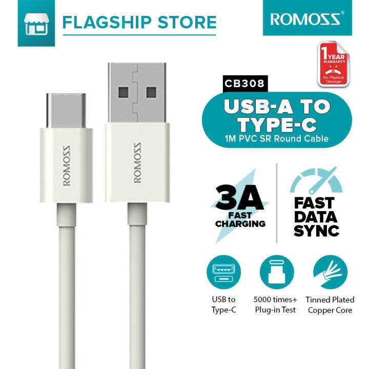 Romoss Type C Cable 3A/ 5A/ 6A /66W /100W Max Fast Charing Data Cable 1M / 1.2M USB to Type C ...
