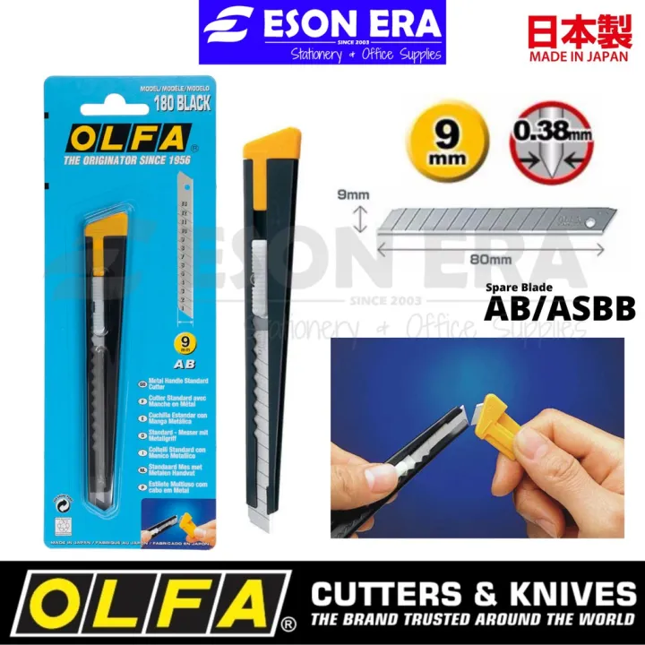 Olfa 180 Black Metal Handle Standard Cutter Made in Japan Knife Pisau | Lazada