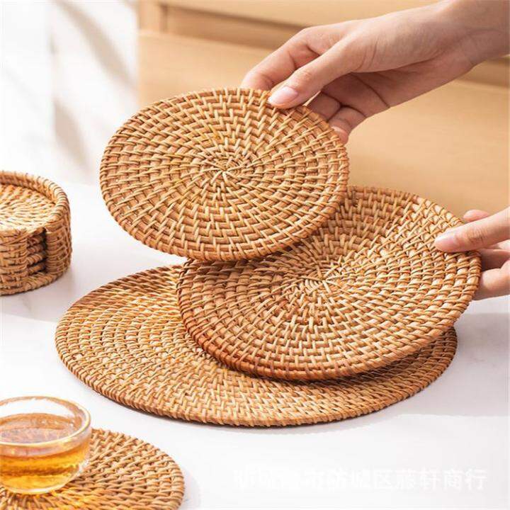 Minimalist Aesthetic Retro Natural Handmade Woven Rattan Placemat Table ...