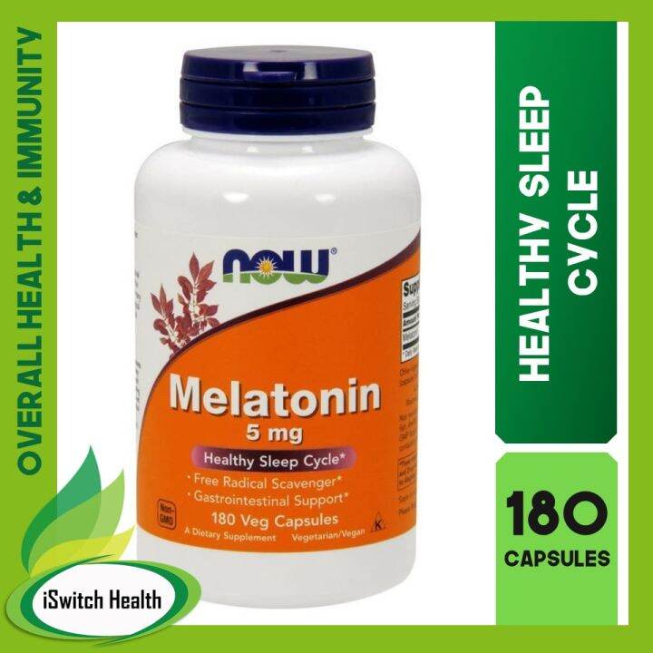 NOW Foods Melatonin for Sleep & Immunity (5mg) - 180 Veggie Capsules | Extra Strength Melatonin ...