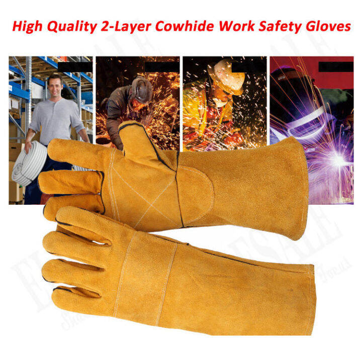 【Multifunctional】L/XXL Leather Welding Gloves Anti-Cut Temperature Resistant Fire-Proof Cowhide ...