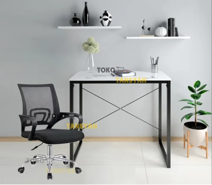 KURSI KANTOR SATU SET DENGAN MEJA KERJA / MEJA KOMPUTER MINIMALIS ...