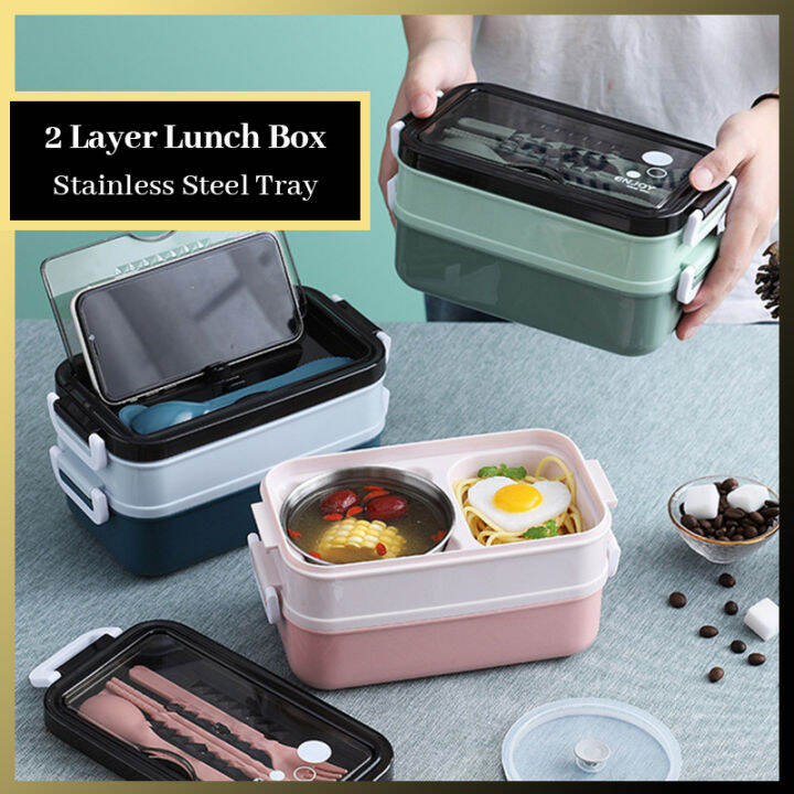 Double Layers Stainless Steel Microwavable Heating Lunch Box/ Bento Box ...