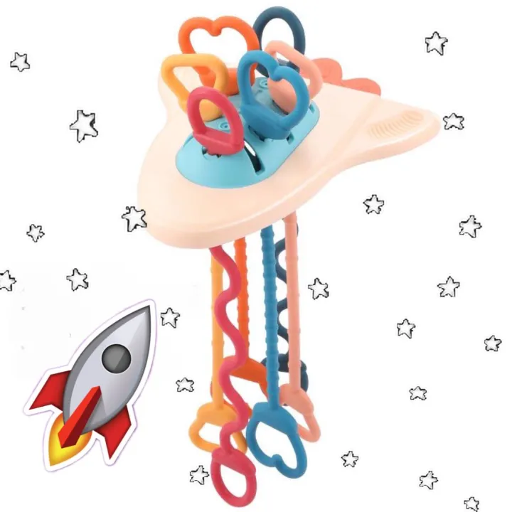 Rocket Puller Silicone Teether Spaceship Pull String Interactive Toy by ...