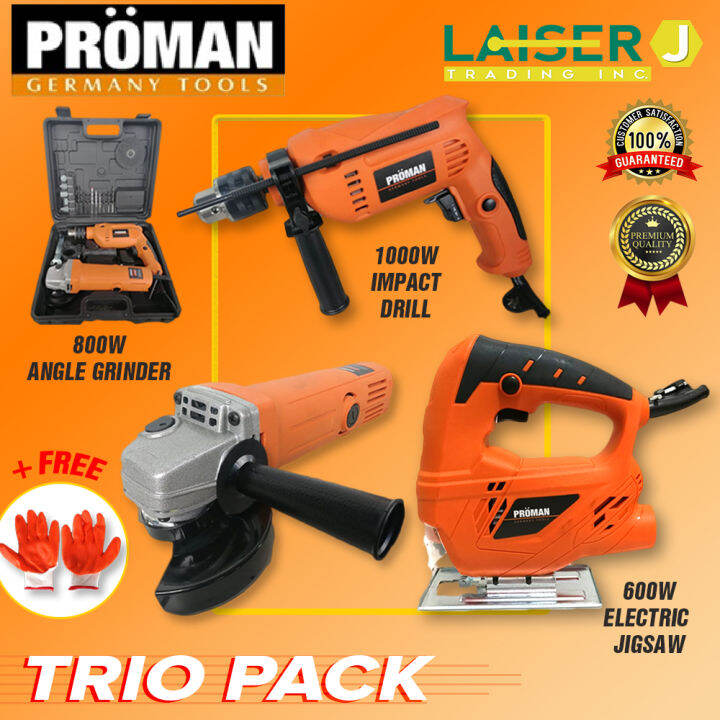 Proman Germany Angle Grinder and Impact Drill Combo Pack with Electric ...