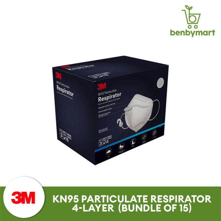 3M KN95 Particulate Respirator 4-Layer Disposable Mask (White), 3/Pack, 95% Filtration, PM 2.5 ...