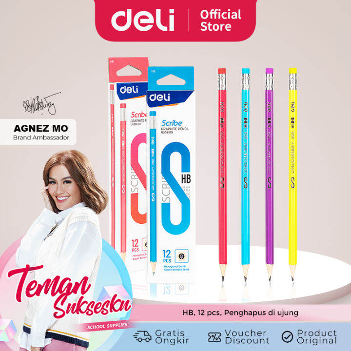 Deli Pensil HB / Graphite Pencil Isi 12 Dengan Penghapus EU50800 ...