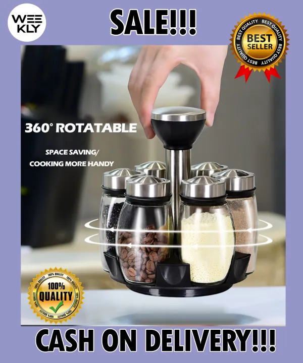 Glass Spice Racks Seasoning Glass Set 360 Rotary Salt Sugar Pepper ...