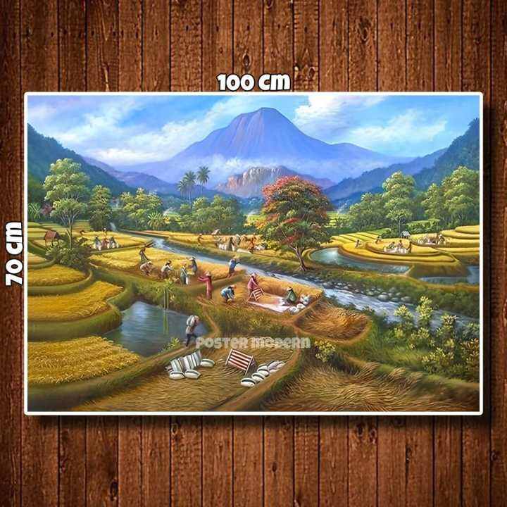 HIASAN DINDING GAMBAR POSTER PEMANDANGAN PANEN PADI #CODE12 UKURAN XTRA ...
