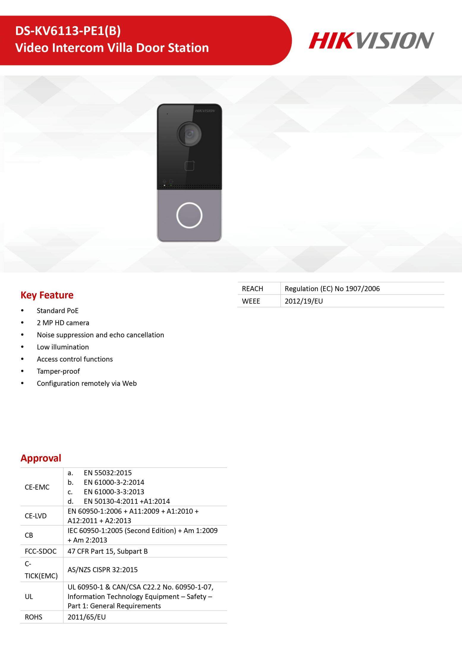 Hikvision Door Station DS-KV6113-PE1(B) Video Intercom (แบบเลือกซื้อ ...