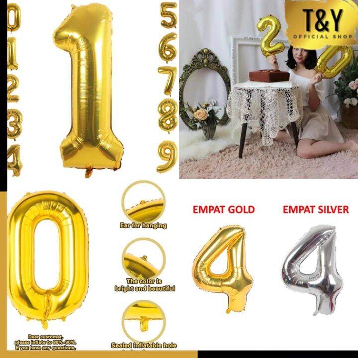 TY Balon Angka Foil Gold Silver 40cm Balon Pesta Ulang Tahun Ballon ...