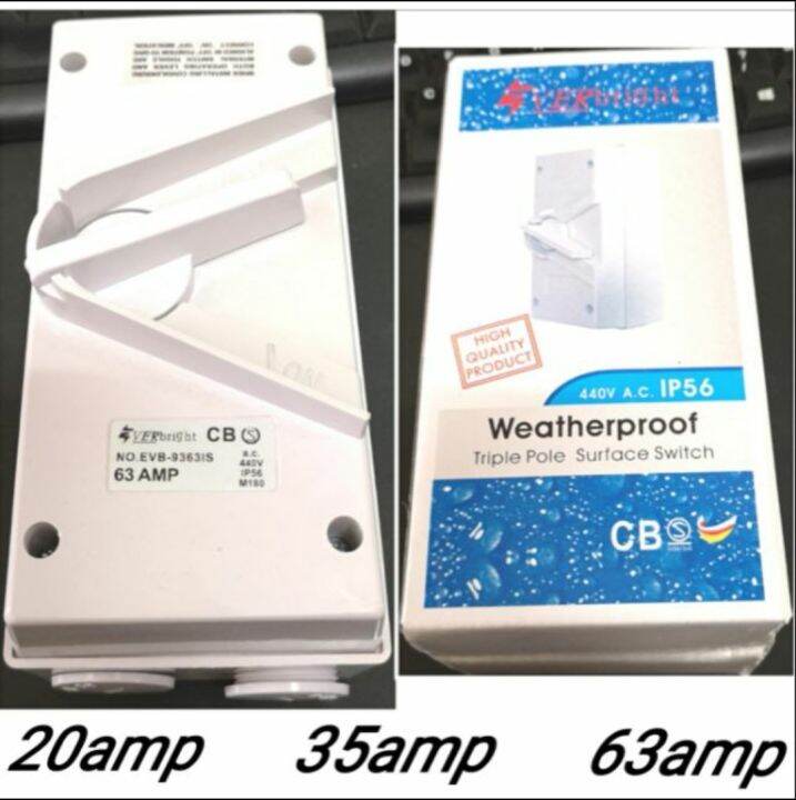 3Pole Isolator Switch 20A / 35A/ 63A (Weatherproof Surface Switch ...