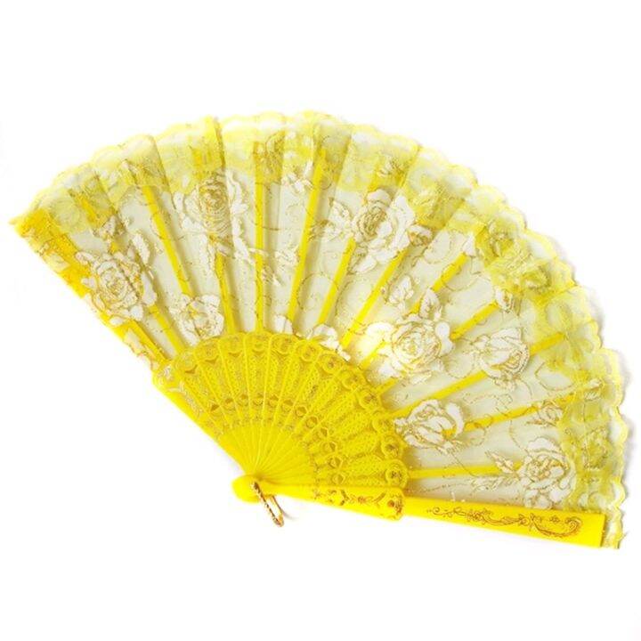 Chinese Feather Floral Design Plastic Folding Fan Color Frame Color ...