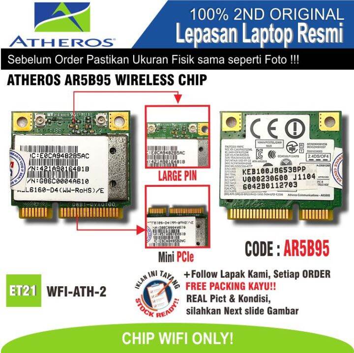ET21 WFI-ATH-2 WiFi Chip Laptop Notebook ATHEROS AR5B95 WIRELESS CHIP ...