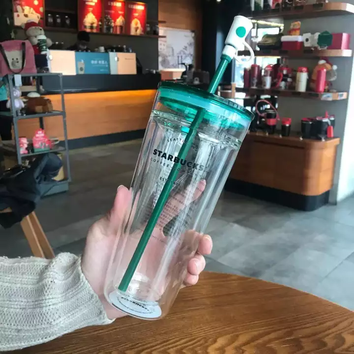 Star bucks 710ml/24oz classic plastic cup double layer transparent water cup creative glass ...