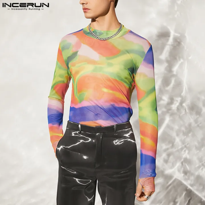 INCERUN เสื้อยืดคอกลมแขนยาวมัดย้อมเสื้อ (สไตล์ตะวันตก) | Lazada.co.th