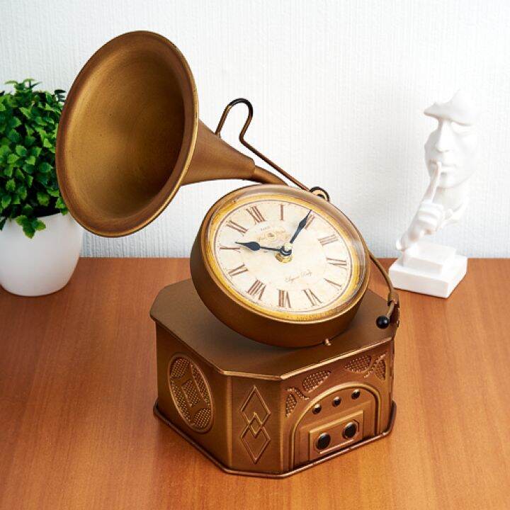 【GIFT TOWN】 Retro Phonograph Clock Silent Watch Retro Creative Living ...