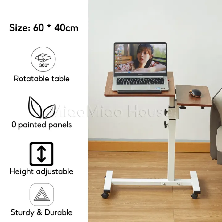 Rolling Laptop Table Lap Desk for Laptop with Wheels Adjustable Laptop ...