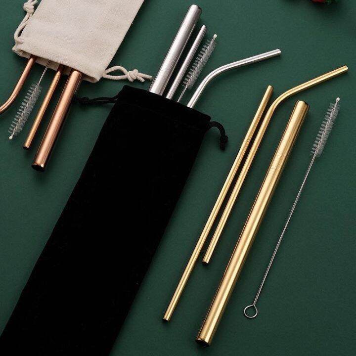5 in 1 Reusable Coloured Drinking Straws Stainless Steel Metal Straw ...