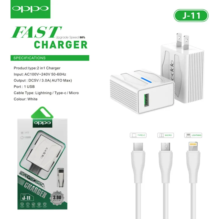 OPPO 2 in 1 travel fast charging 3.1A charger Daul usb adapter with ...