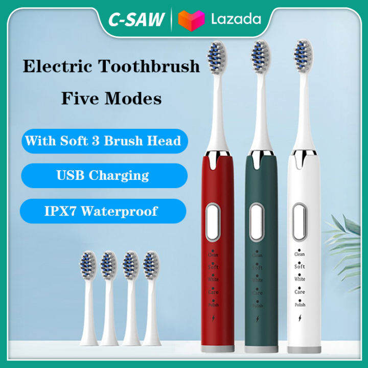 C-SAW 5 Modes Electric Toothbrushes USB Rechargeable Brush Washable ...