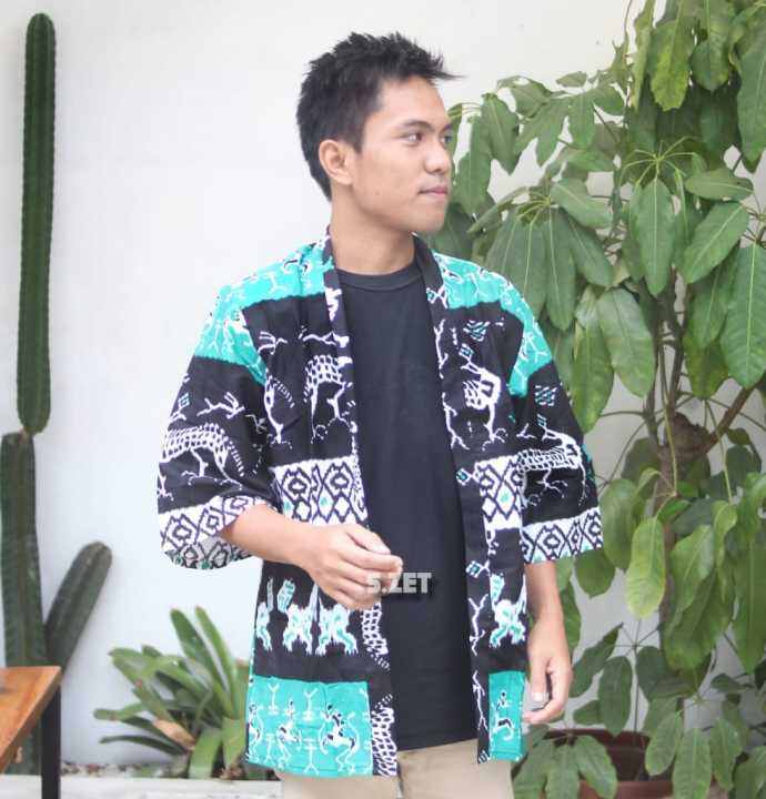 KIMONO PRIA SONGKET ORI DELTA MOTIF TENUN OUTER ETNIK OUTER KEKINIAN ...