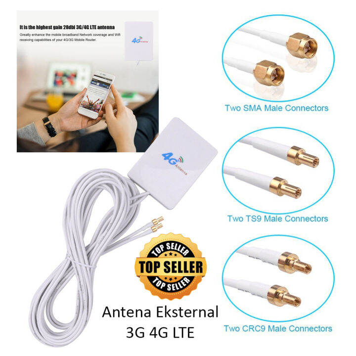 Antena Eksternal 3G 4G LTE 28dBi SMA Connector 3 Meter Cable Wireless ...
