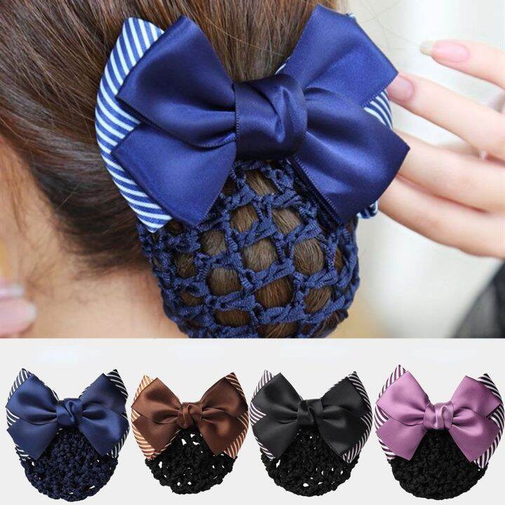HENLI Stewardess Office Lady Hair Accessories Ribbon Bowknot Net Bun ...