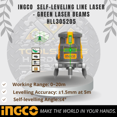 INGCO 0-30m Self-Leveling Line Laser - Green Laser Beams HLL305205 ...