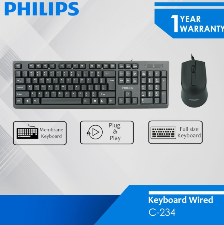 original PHILIPS C234 Ergonomic Wired USB Keyboard & Mouse Combos set ...