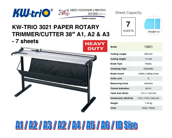 Kw Trio 3021 Paper Rotary Trimmer Cutter 38″ A1 A2 And A3 7 Sheets