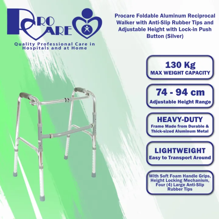 Procare Foldable Aluminum Reciprocating Walker with Soft Foam or ...