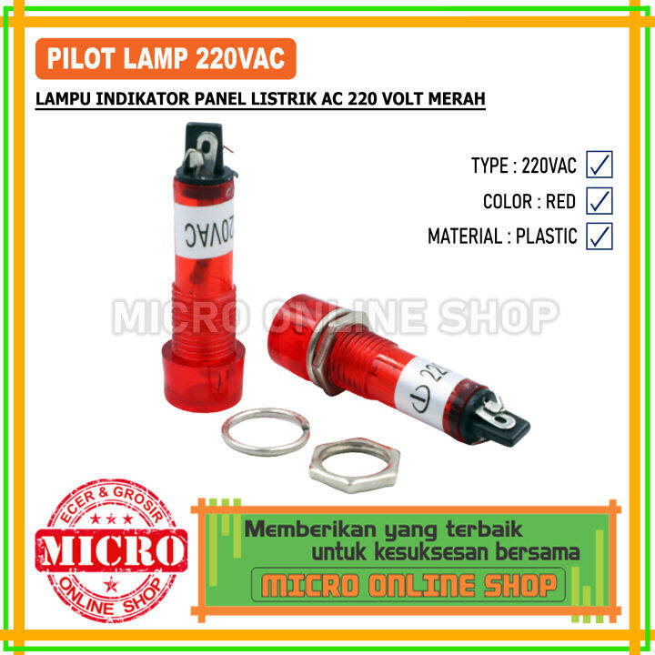 PAKET 2 PCS Pilot Lamp AC 220V Warna Merah / Lampu Panel Listrik ...
