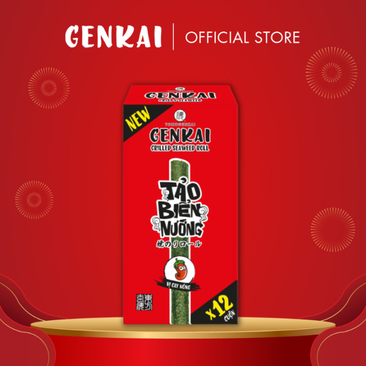 Snack Tảo Biển Nướng Cuộn GENKAI Vị Cay nóng Hộp 43.2g (3.6g x 12 cuộn) | Lazada.vn