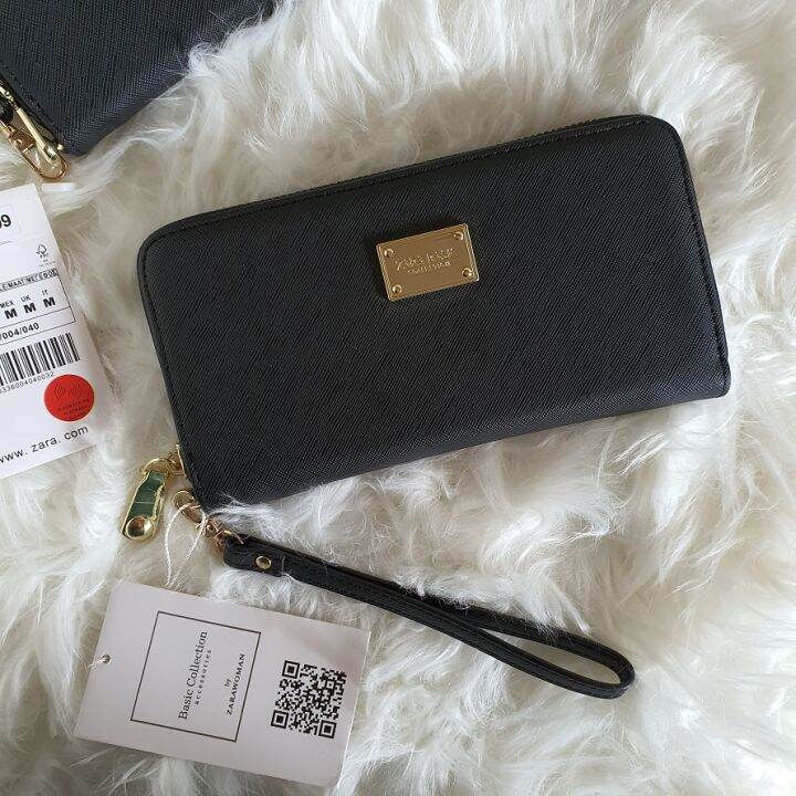 Original Zara Long Wallet Saffiano Purse - Black | Lazada PH
