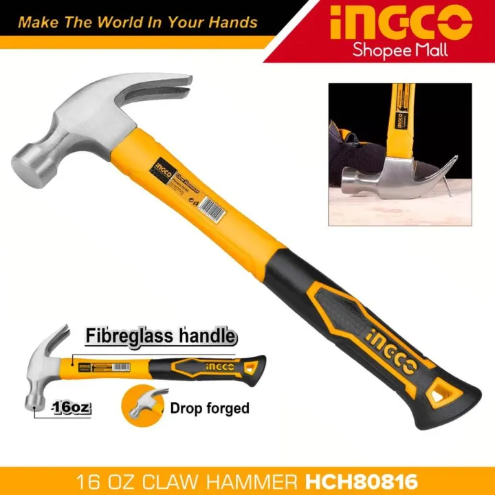 16oz Claw Hammer Fiberglass Handle Ingco HCH80816 | Lazada PH