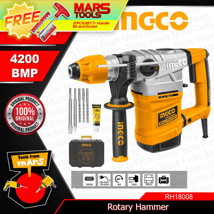 INGCO Rotary Hammer 1800W RH18008 •TOOLS FROM MARS• IPT | Lazada PH