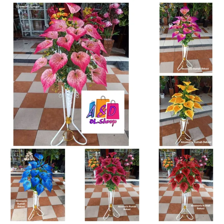 bunga sudut aron 24 kuntum + pot besi | Lazada Indonesia