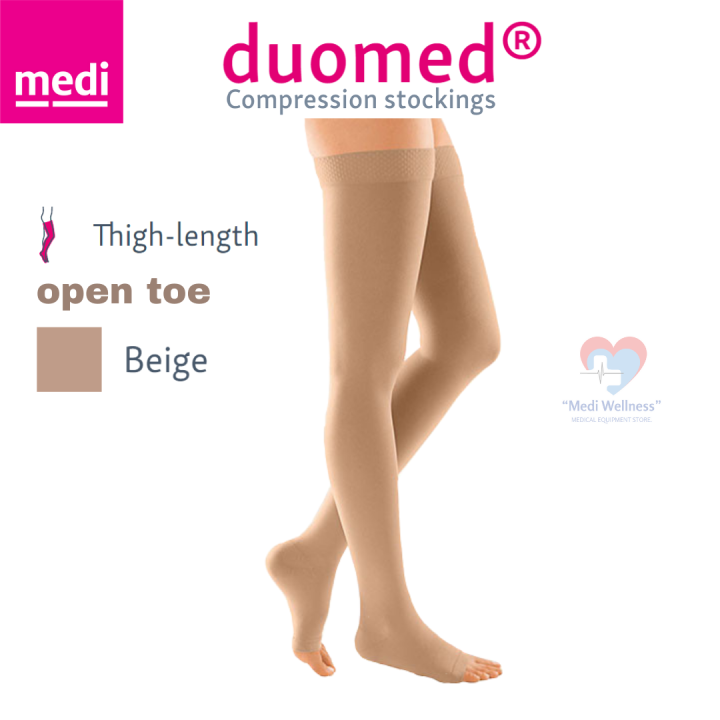 DUOMED Thigh with Silicone Top Band CLass2 ระดับต้นขา (Thigh) สีเนื้อเบจ / เปิดปลายเท้า | Lazada ...
