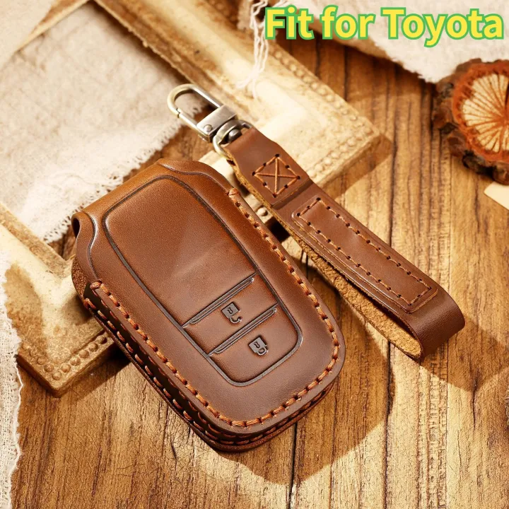 Genuine Leather Remote Smart Car Key Fob Case Cover For Toyota Innova ...
