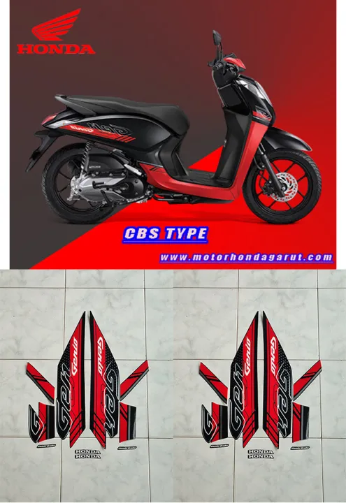 Sticker Stiker Striping Lis Honda Genio 2021 Hitam Merah Satu Set Full ...