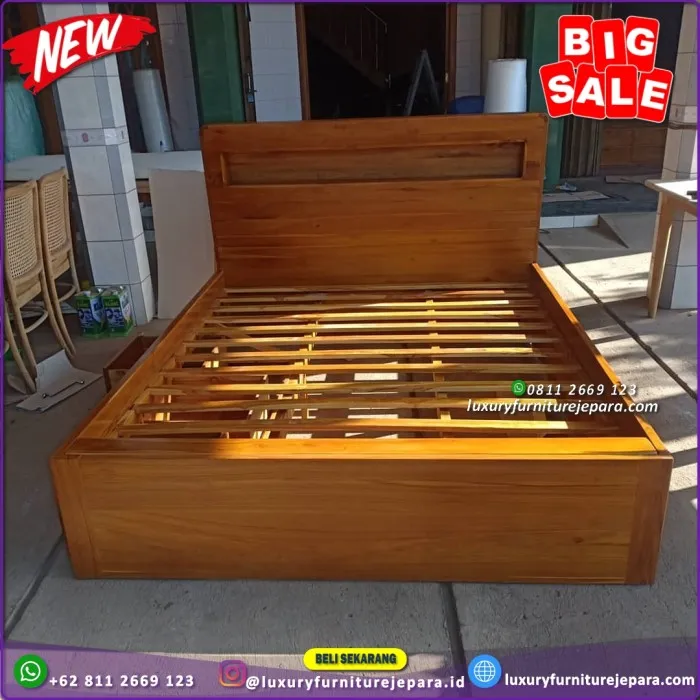 Tempat Tidur Kayu Jati Minimalis Divan Jati 180x200 Dipan Jati 3 Laci ...