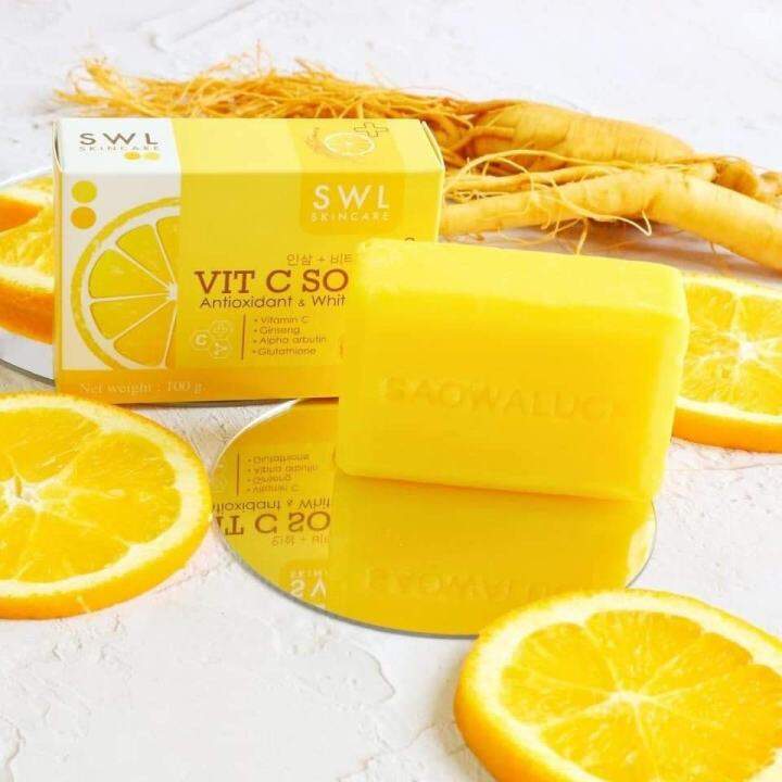 สบู่วิตซี VIT C SOAP สบู่ ผิวขาว สบู่โสมขาว สบู่สมุนไพร สิวที่หลัง กลิ่นตัว ขนาด 100 กรัม ...