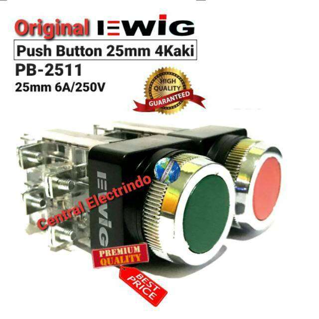 Push Button EWIG PB2511 25mm 4kaki Hijau (NO) Merah (NC). | Lazada ...