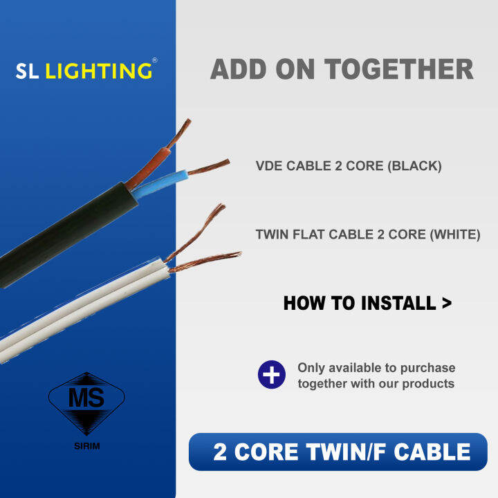 (METER) Cable 2 Core VDE / Twin Flat Cable 100% Pure Copper PVC Wire ...