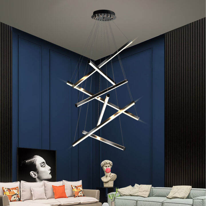 Black Stair Chandelier Simple Modern Duplex Building High Rise Empty ...